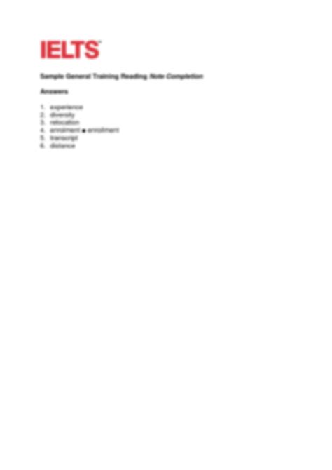 Solution General Training Reading Sample Task Note Completion And Key