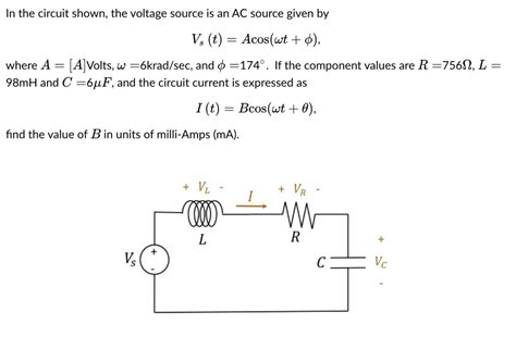 SOLVED In the circuit shown the voltage source is an AC source given by Vs t Acos wt Ï