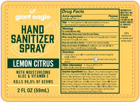 Hand Sanitizer Lemon Citrus Alcohol Spray