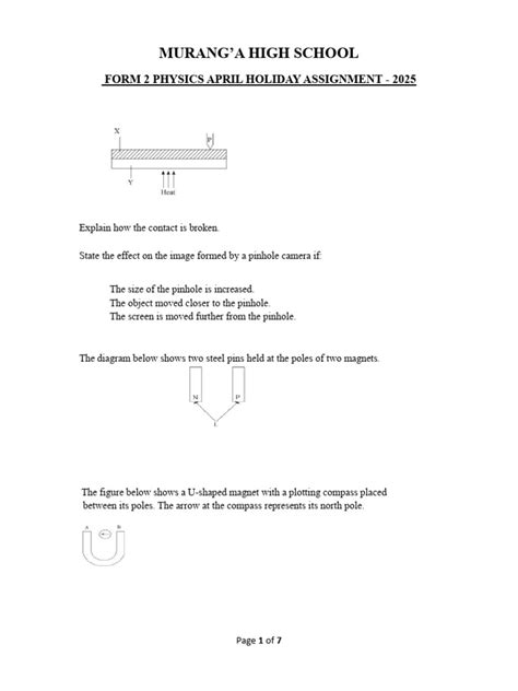 Form 2 Physics Holiday Assignment 2025 Pdf Thermometer Magnet