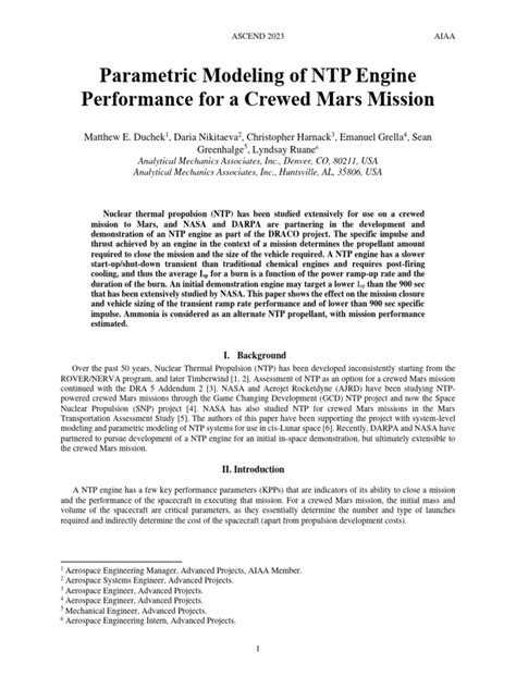 Ntp Parametric Modeling Paper 20231006 Pdf Spacecraft Propulsion
