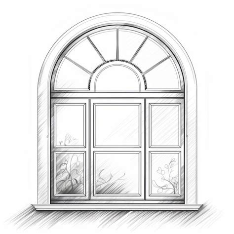 Premium AI Image Serenity In Lines Monochromatic Arched Window Sketch