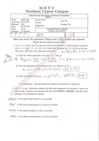 Calculus For Functions Of Several Variables Short Exam Questions And Solutions Vize Ve Final