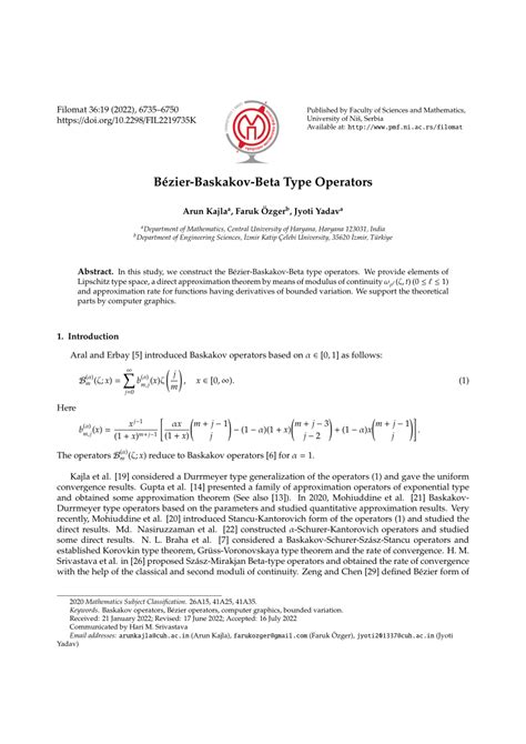 Pdf Bézier Baskakov Beta Type Operators