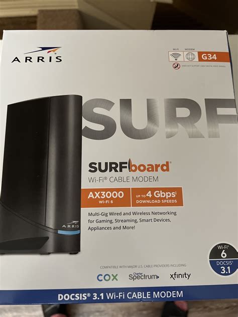 ARRIS SURFboard G34 DOCSIS 3 1 Wi Fi 6 Cable Modem Black AX3000 LIKENEW International