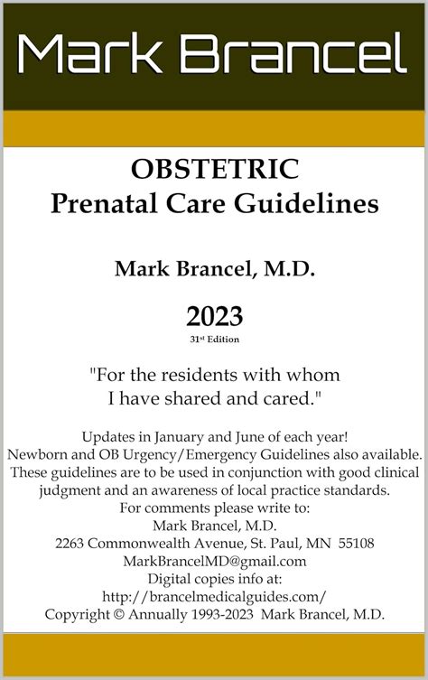 Obstetric Prenatal Care Guidelines 2023 31st Annual Edition Version