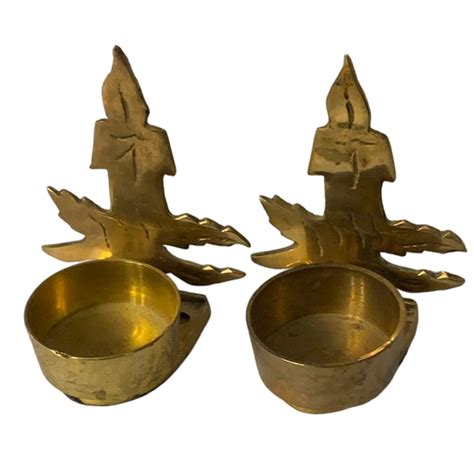 Brass Candlestick Holders Set Of 2 Christmas Decoration Approximately 3