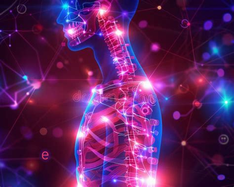 Vivid Digital Representation Of Human Anatomy With Neon Neural Pathways And Glowing Connective