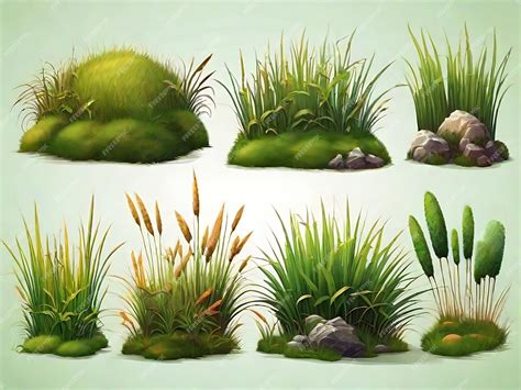 Premium Ai Image Beautiful Set Of Different Grass Clumps