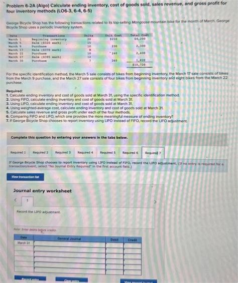 Solved Problem 6 2A Algo Calculate Ending Inventory Cost Chegg Com