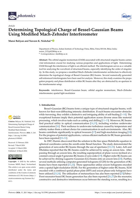 Pdf Determining Topological Charge Of Bessel Gaussian Beams Using Modified Mach Zehnder