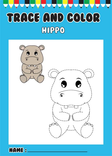 Trace And Color Hippo Cute Hippo Animal Cartoon Character 4412920