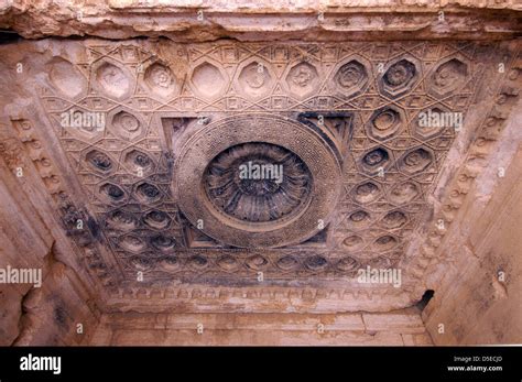 Carved Stone Ceiling In Temple Of Bel Temple Of Baal In The Ancient