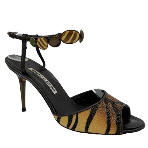 Vintage Manolo Blahnik Tiger Print Open Toe Heels Depop