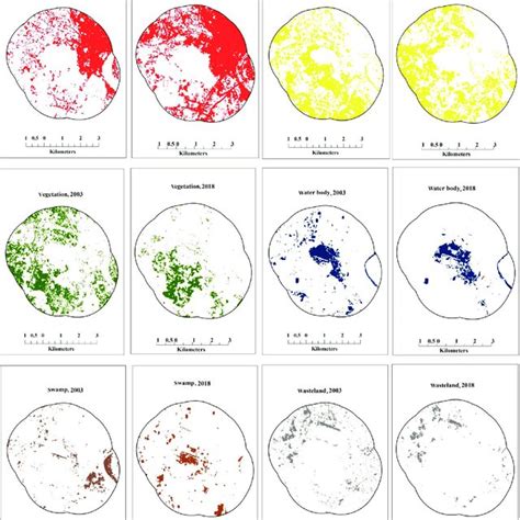 area under different classes of lulc in 2003 and 2018 figure 5 growth