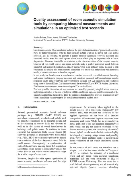 Quality Assessment Of Room Acoustic Simulation Pdf Simulation