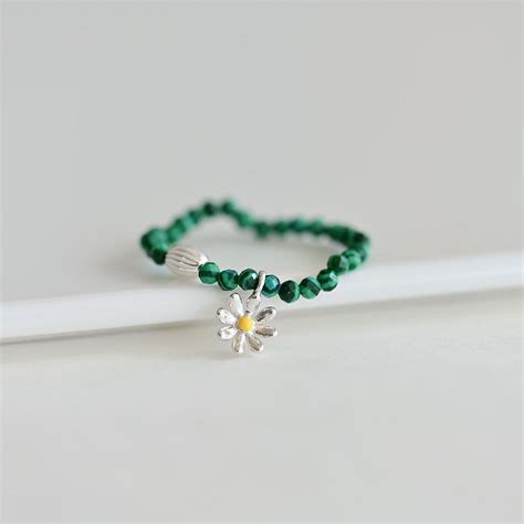 실버 925 공작석 데이지 꽃 반지 순은 은 밴딩 프리사이즈 탄생석 새끼 커플 원석 Aq 에이블리