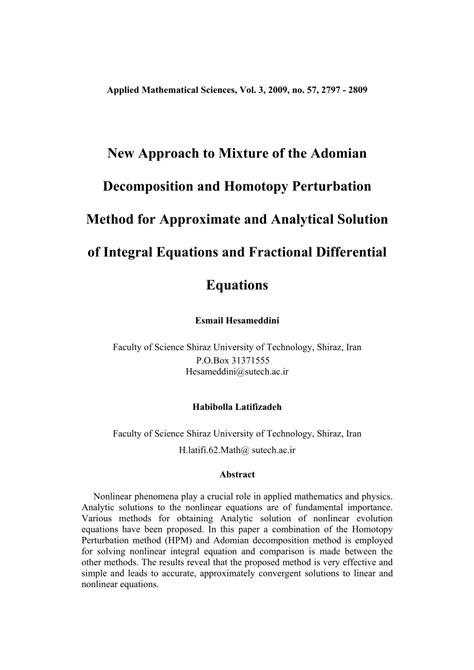 Pdf New Approach To Mixture Of The Adomian Decomposition And Homotopy