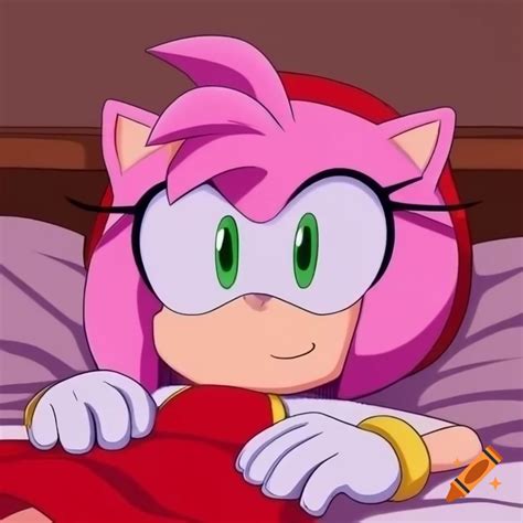 Anime Character Amy Rose Hugging A Pillow On Her Bed On Craiyon