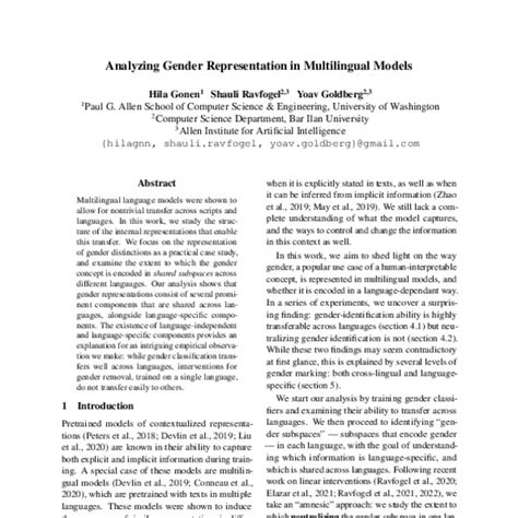 Analyzing Gender Representation In Multilingual Models ACL Anthology