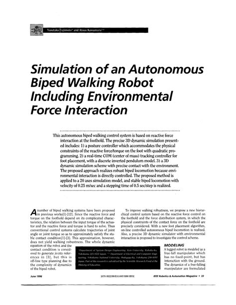 Pdf Simulation Of An Autonomous Biped Walking Robot Including