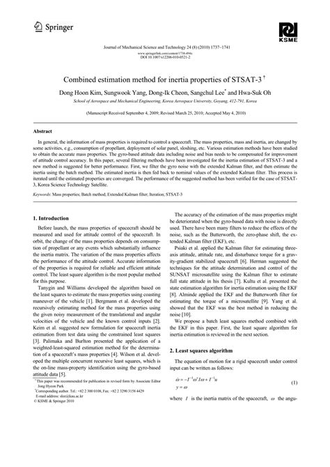 pdf combined estimation method for inertia properties of stsat 3