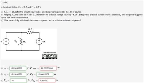 solved 1 ﻿point in the circuit below i1 1 5a and
