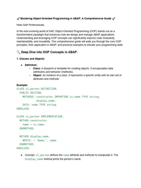 Abap Oop Concepts Pdf Method Computer Programming Class Computer Programming