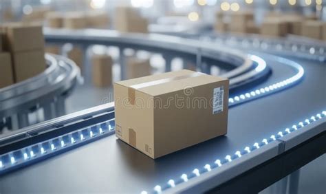 Package On Conveyor Belt In Warehouse Automated Sorting System