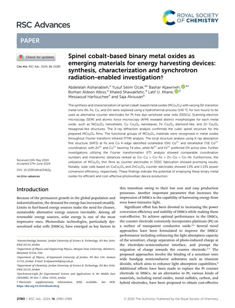 Pdf Spinel Cobalt Based Binary Metal Oxides As Emerging Materials For Energy Harvesting