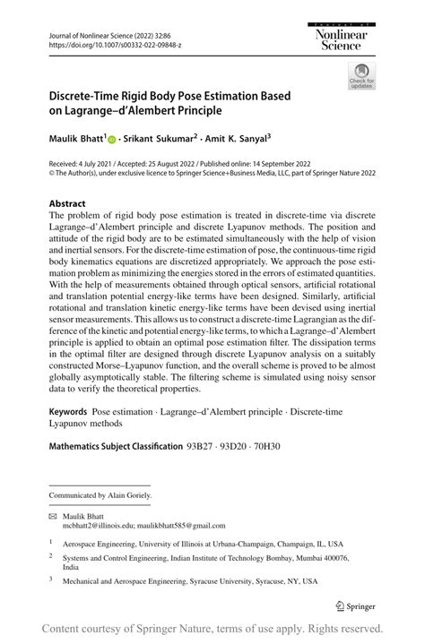 discrete time rigid body pose estimation based on lagrange d alembert