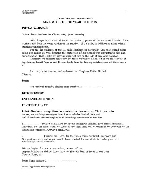 Saint Josephs Mass Script For Students Pdf Saint Joseph Jesus
