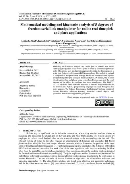 Kinematics Modeling And Simulation Of Scara Robot Arm Pdf