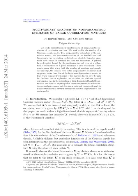 Pdf Multivariate Analysis Of Nonparametric Estimates Of Large Correlation Matrices