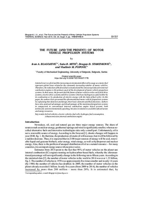 Pdf The Future And The Present Of Motor Vehicle Propulsion Systems