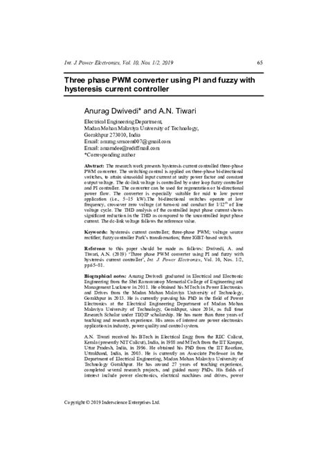 Pdf Three Phase Pwm Converter Using Pi And Fuzzy With Hysteresis