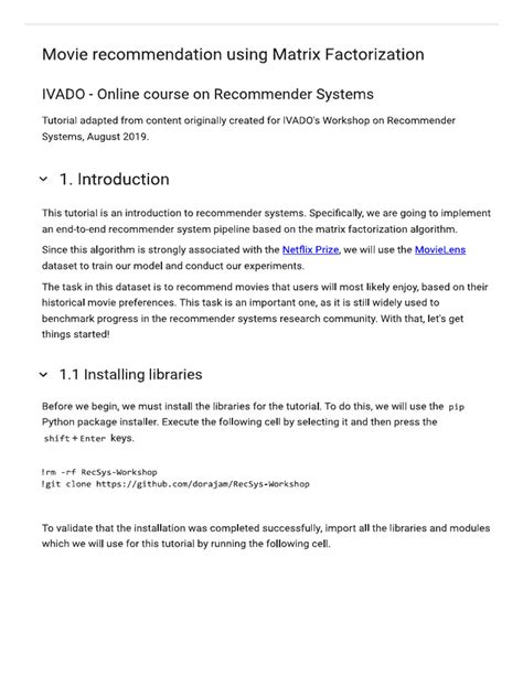 Matrix Factorization Tutorial With Exercises Colab Pdf