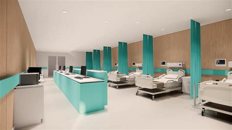 침대가있는 병실 빈 침대와 병원 간호에 휠차이 3d 룸과 편안한 소파 렌더링 고급 환자 침대 일러스트 현대 병원 건강 관리 개념 0명에 대한 스톡 사진 및 기타 이미지