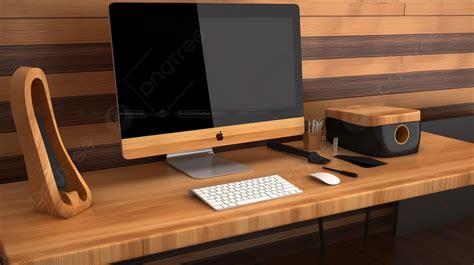 3d 렌더링된 데스크탑 컴퓨터가 있는 목재 작업 공간 세우다 3d 렌더링 3d 디자인 배경 일러스트 및 사진 무료 다운로드 Pngtree