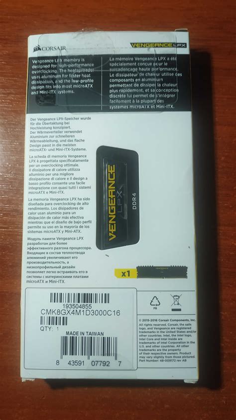 Оперативная память Corsair Vengeance Lpx Ddr4 1x8gb Cmk8gx4m1d3000c16 1 000 грн Комплектуючі