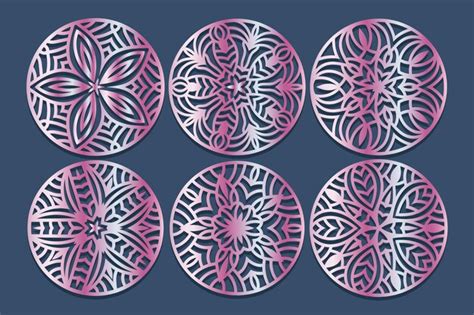Premium Vector Set Decorative Circle Coaster For Laser Cutting Round