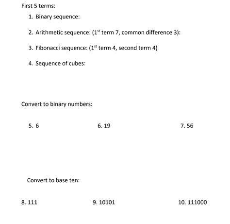 Solved First 5 Terms 1 Binary Sequence 2 Arithmetic