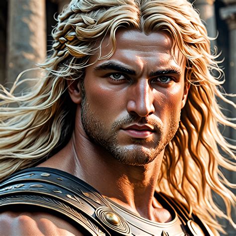 A Realistic Closeup Picture Of Blonde Greek Warrior Achilles With Long Hair