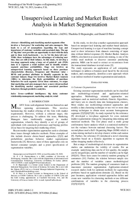 pdf unsupervised learning and market basket analysis in market
