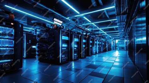 Bitcoin And Crypto Mining Farm Big Data Center High Tech Server Computers At Work In Blue