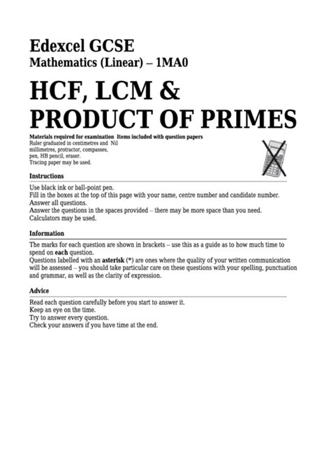 edexcel gcse mathematics linear hcf lcm and product of primes