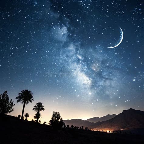 Light From Sky Religion Background The Sky At Night With Stars New Moon Ramadan Background