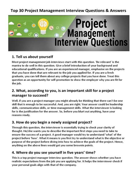 Top 30 Project Management Interview Questions Pdf Question Project Management