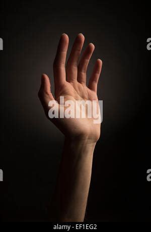 Caucasian Male Hand Reaching Upwards Open Hand Close Up Shot Green And