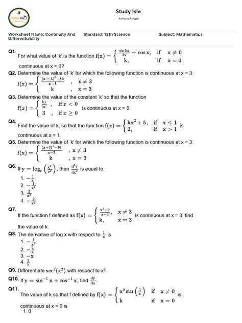Ntinuity And Differentiability Pdf
